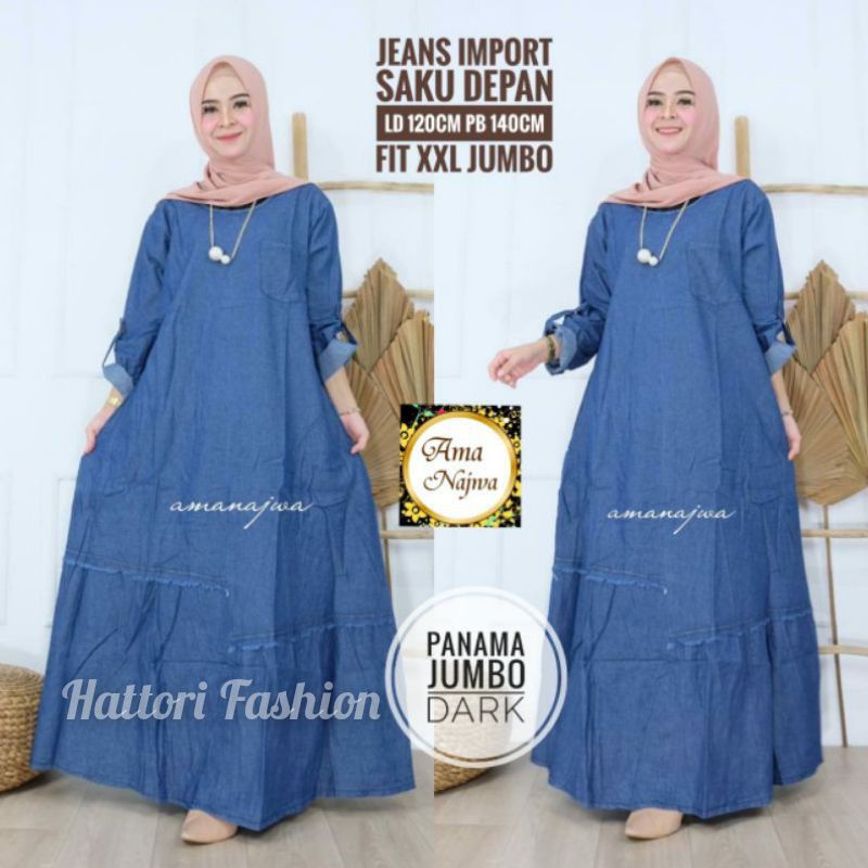 Jual Panama Gamis Muslim Wanita Jumbo Bahan Jeans Original Kualitas HQ ...