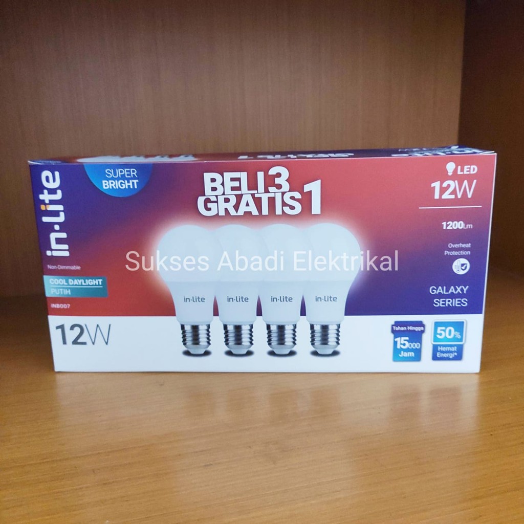 Jual LAMPU LED BULB PAKET *BER-GARANSI* INLITE 12 W ISI 4 | Shopee ...