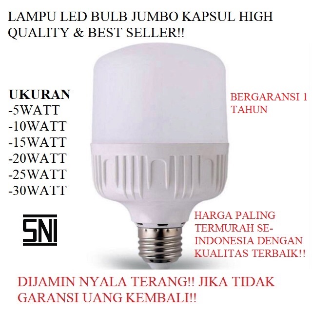 Jual Lampu LED Kapsul Bulb Jumbo Tabung Kapsul Super Terang Putih SNI | Shopee Indonesia