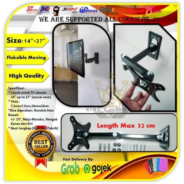 Jual Bracket Tv Monitor 14" sampai 27" Model lengan Fleksible moving ...