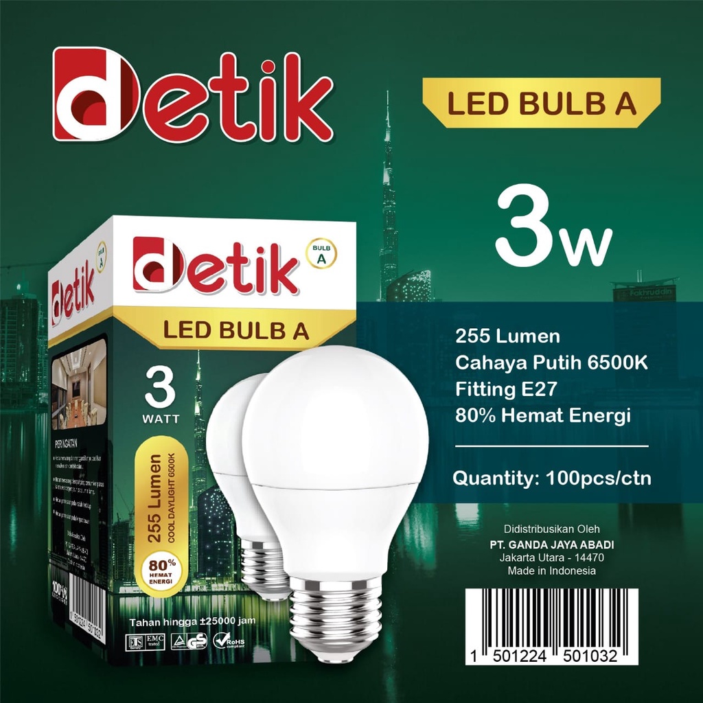 Jual DETIK Lampu LED Bulb 3 Watt - Cahaya Putih (Garansi 1 Tahun) | Shopee Indonesia