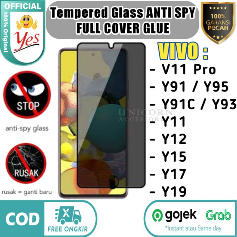 Jual TG Anti SPY Vivo V11 Pro Y91 Y91C Tempered Glass YES Anti Gores Kaca Privacy Full Glue ...
