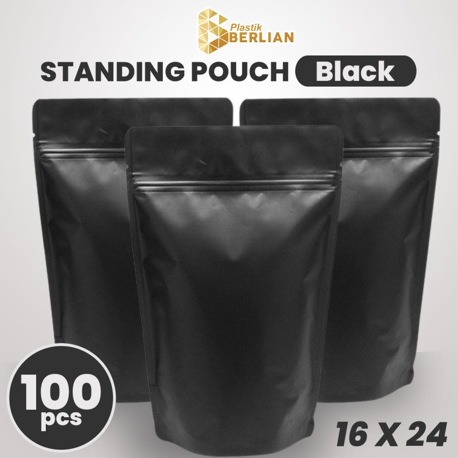 Jual Standing Pouch Hitam Black Matte Kemasan Klip Zipper 750 16X24 isi ...