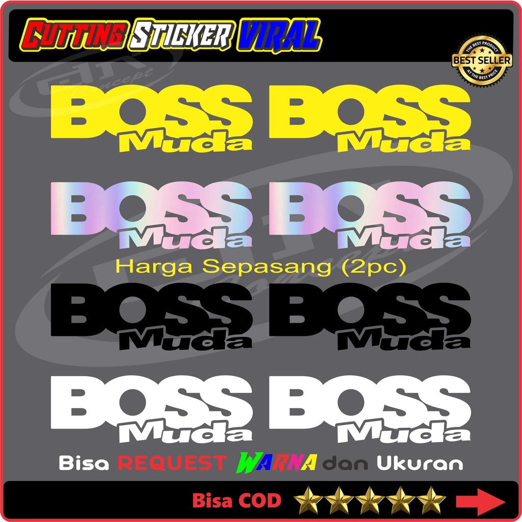 Jual Cutting Sticker Stiker BOSS MUDA Viral Logo Hologram mobil motor ...