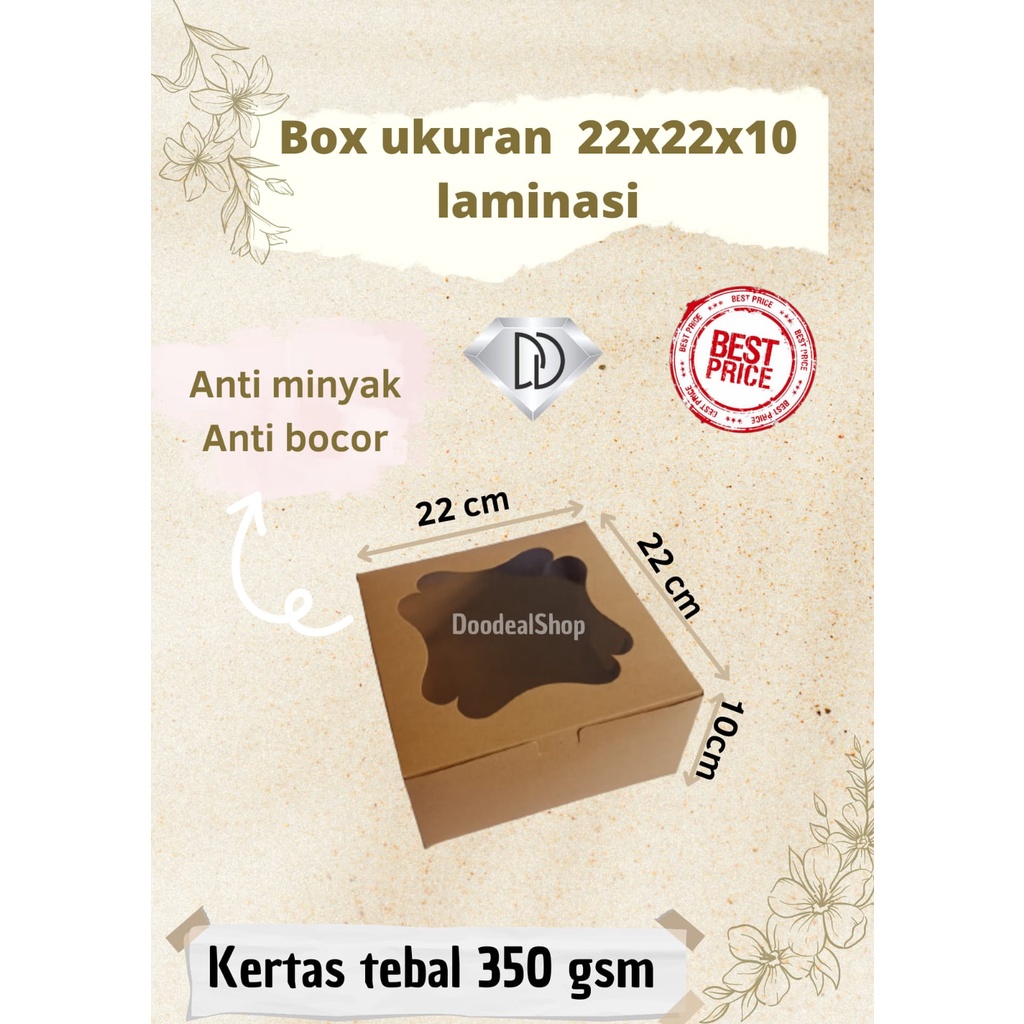 Jual (1 PAK = 10PCS) BOX UKURAN 22X22X10 LAMINASI, BOX KUE UKURAN ...