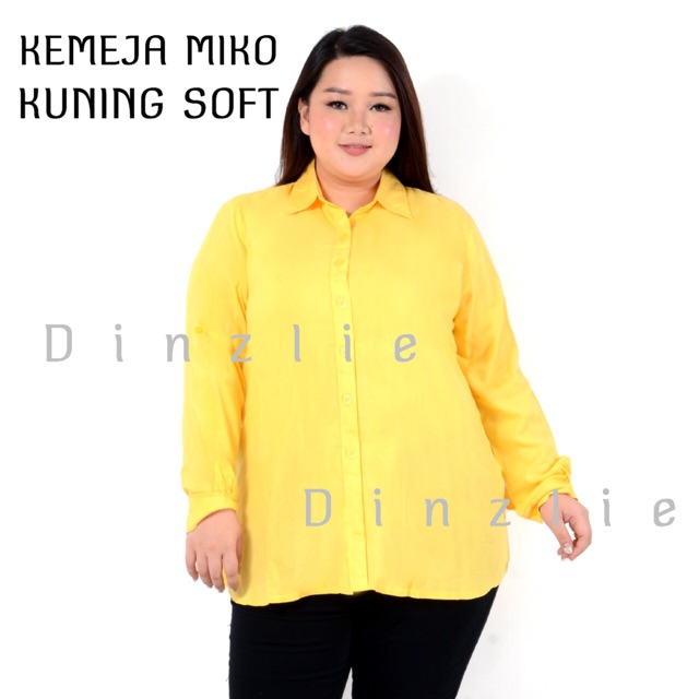 Jual KEMEJA WANITA BAHAN RAYON POLOS UKURAN BIG JUMBO MIKO WARNA KUNING ...