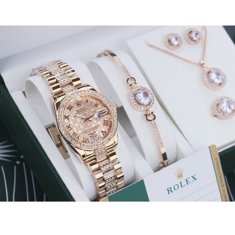 Jual [BISACOD] JAM TANGAN R0LEX WANITA GIFT SET KALUNG ANTING CINCIN ...