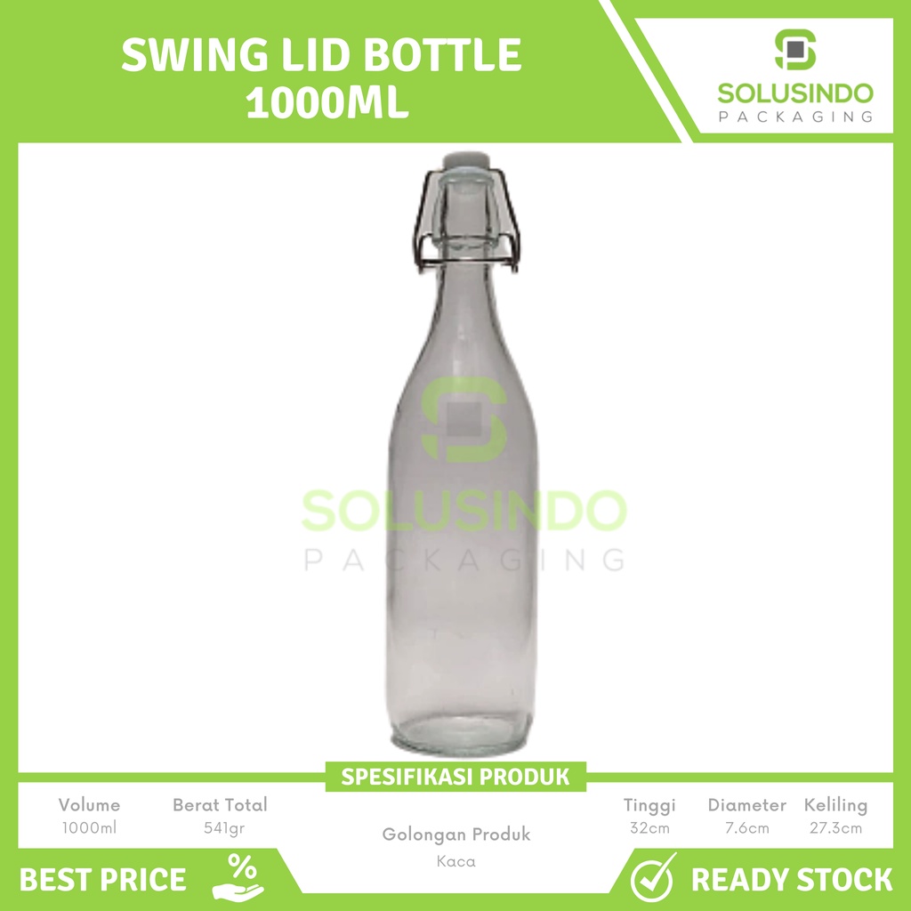 Jual Botol Kaca Swing Lid 1000ml / 1Liter (MINIMAL 10 PCS) | Shopee ...