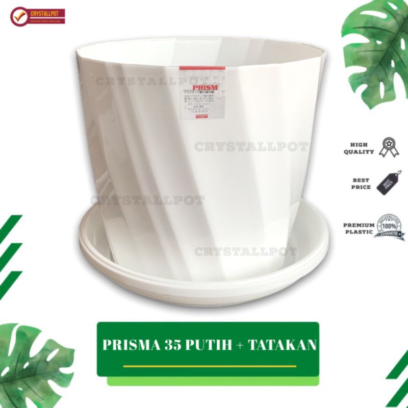 Jual POT BUNGA TANAMAN TABITHA TWIST FLOWER PRISMA 35 PUTIH + TATAKAN PUTIH | Shopee Indonesia