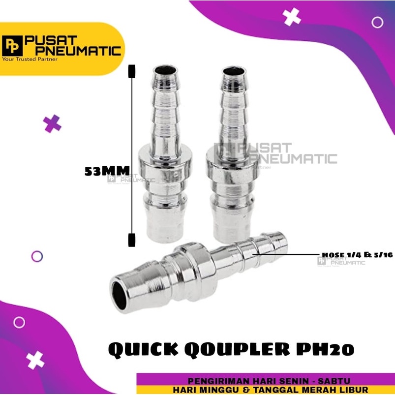 Jual QUICK COUPLER Type PH20 untuk Coupler Cowo + Hose nepel 1/4" Tube ...