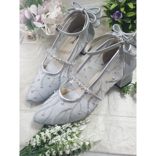 Jual sepatu pesta wisuda elegant vilea silver pita cantik 5cm tahu ...