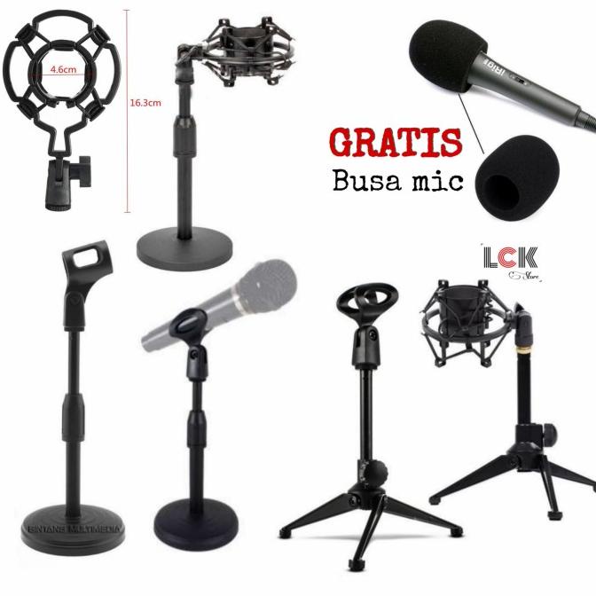 Jual stand mic meja podium - tripod stand mikrofon pendek bulat busa ...