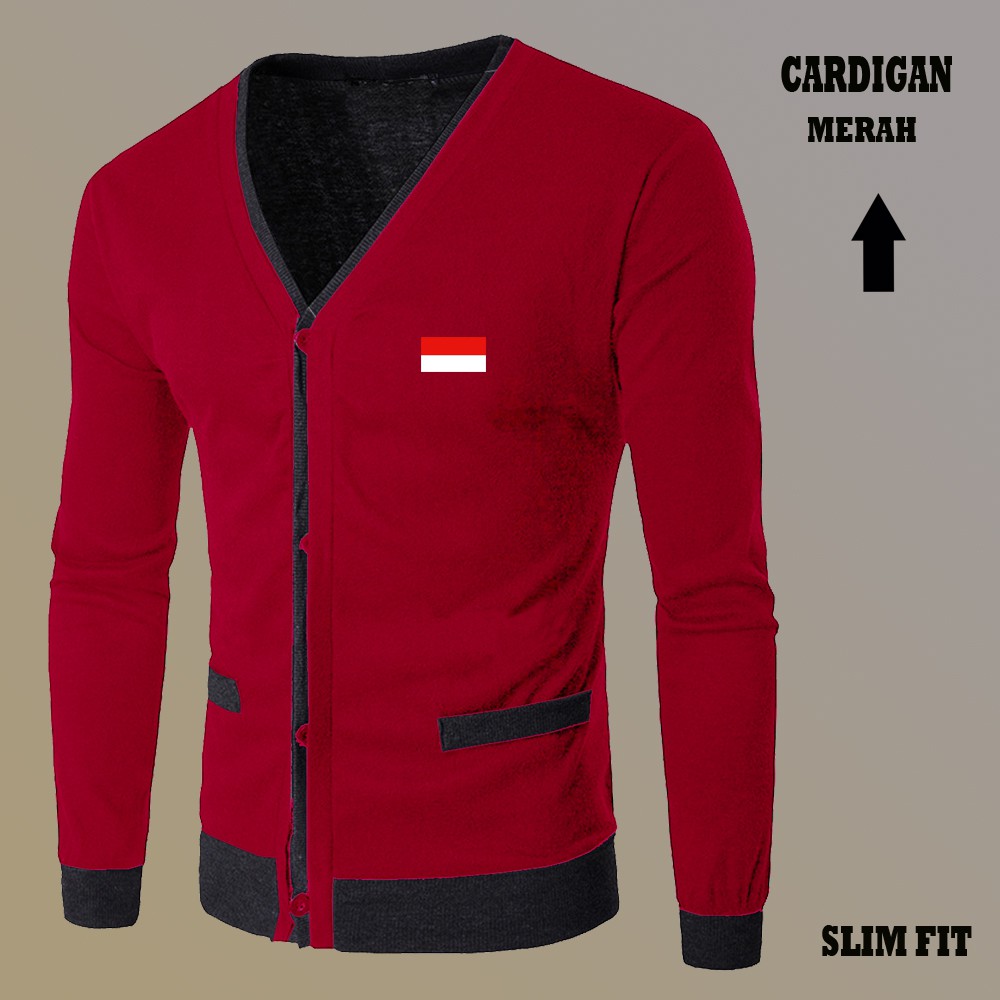 Jual Jaket cardigan pria terbaru MERAH PUTIH bahan bagus bisa requas ...