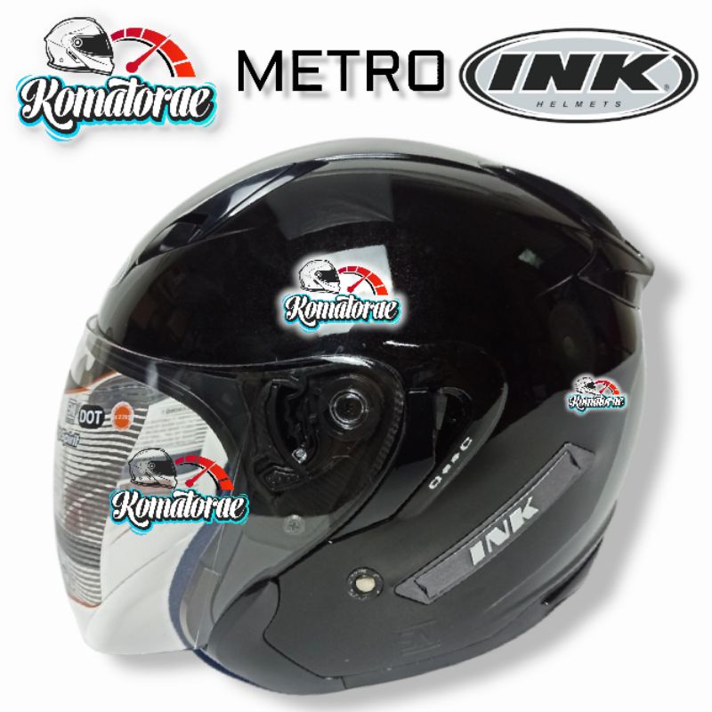 Jual HELM INK METRO SOLID BLACK METALIK DOUBLE VISOR HALF FACE | Shopee ...