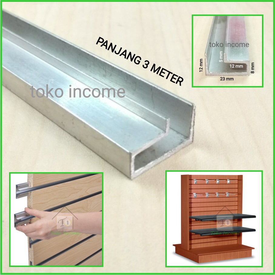 Jual Rel Slide Wall List Tanam Ambalan Rak Hook Sliding SlatWall ...