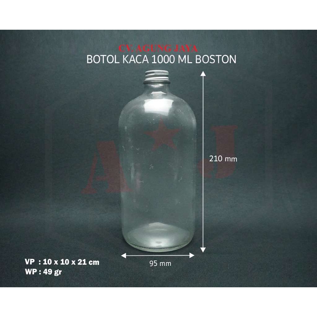 Jual Botol Kaca 1000 ml Boston Alumunium | Shopee Indonesia