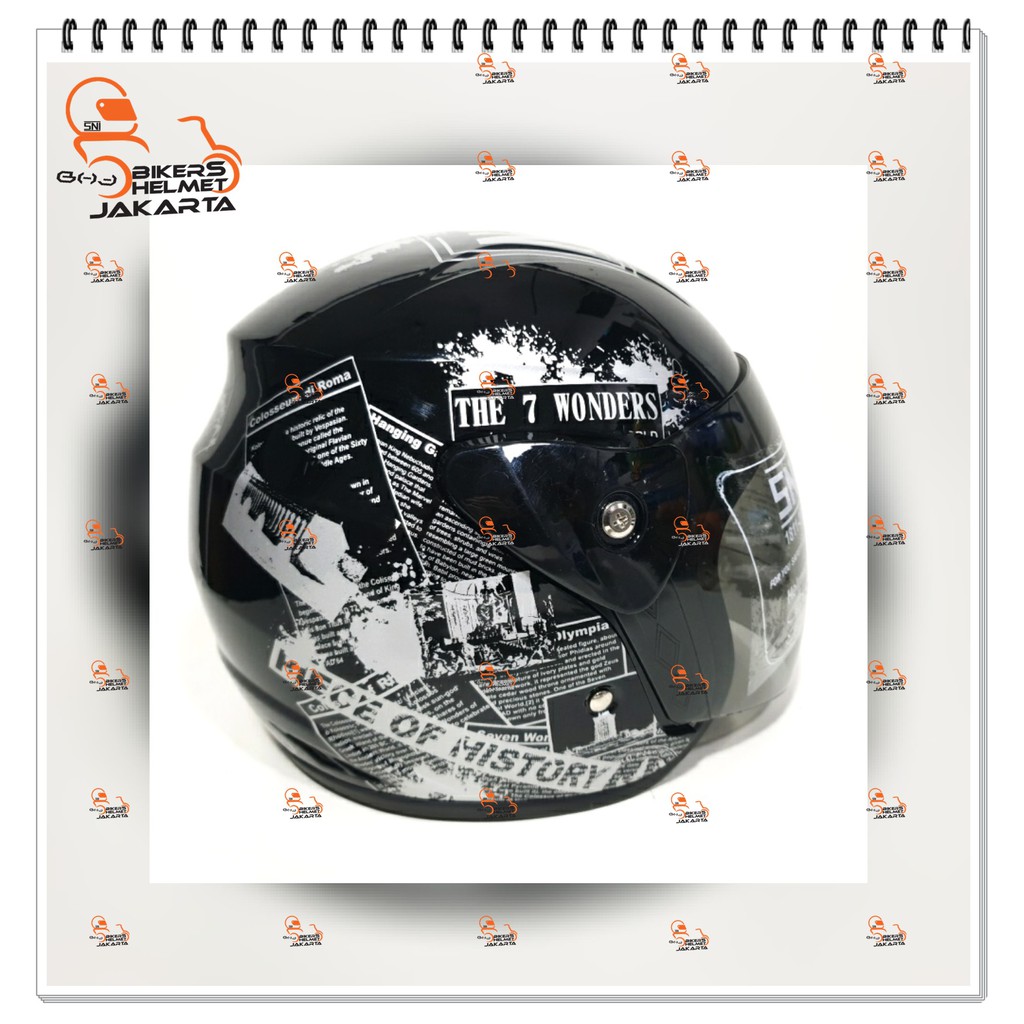 Jual HELM NEWS BLACK GLOSS MODEL GM EVO HALF FACE - HELM MOTOR SNI ...