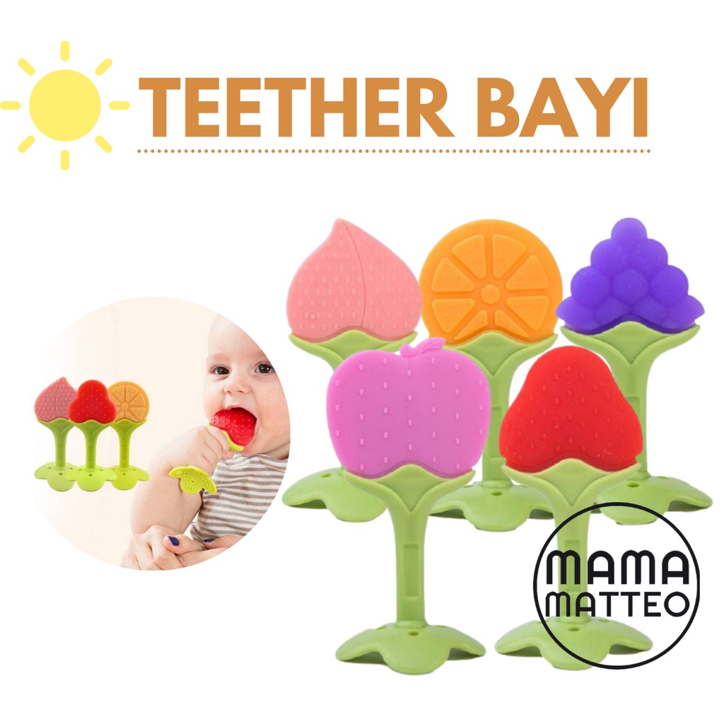 Jual TEETHER BAYI SILIKON bentuk buah / Gigitan Bayi Jeruk Strawberry ...