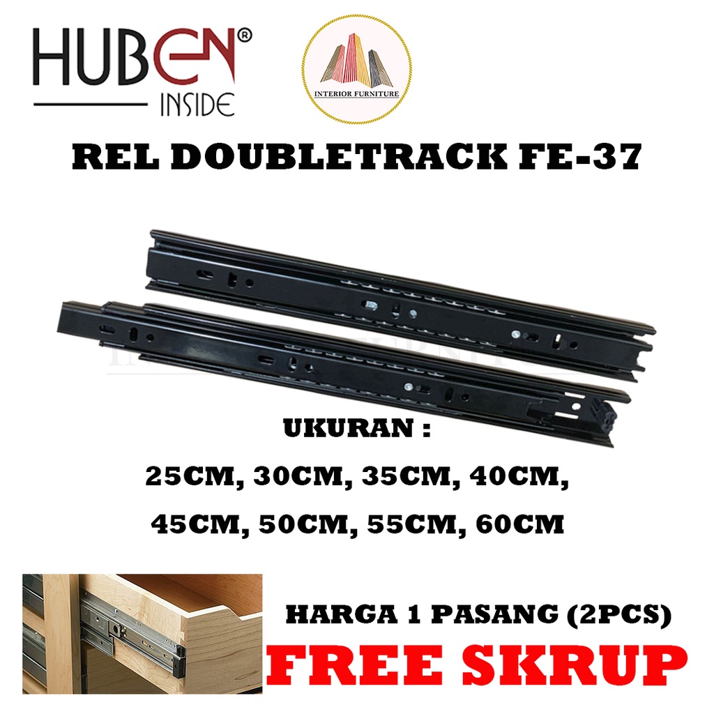 Jual Rel Laci DoubleTRAK HUBEN Tarik Full Extension FE 37mm 25 30 35 40 ...