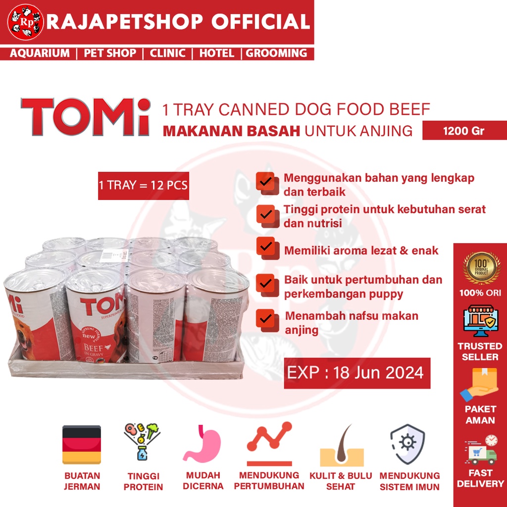 Jual ( PAKAN ) 1 TRAY TOMI CANNED DOG WET FOOD BEEF 1200GR MAKANAN ...