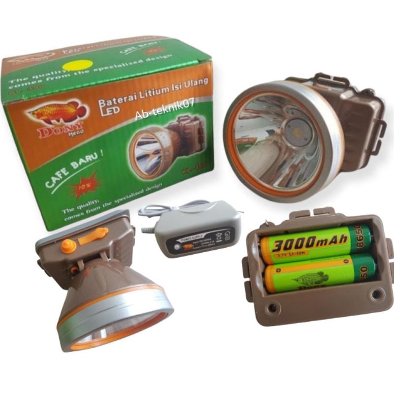 Jual senter kepala dony 15 watt Led KL-190 2pcs baterai lithium 6000mAh ...