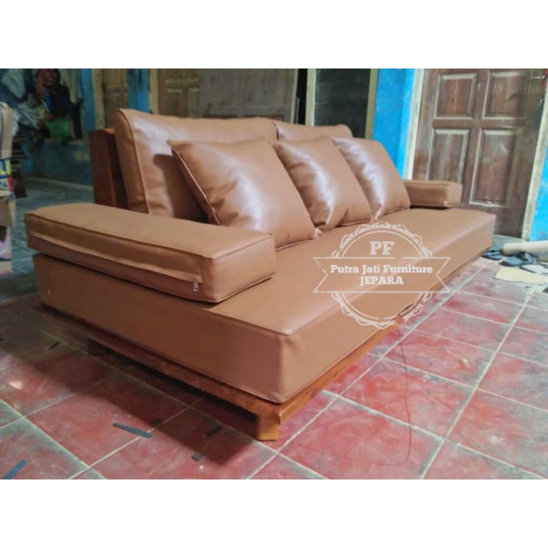Jual Kursi tamu bangku sofa panjang kayu jati simpel murah berkualitas | Shopee Indonesia