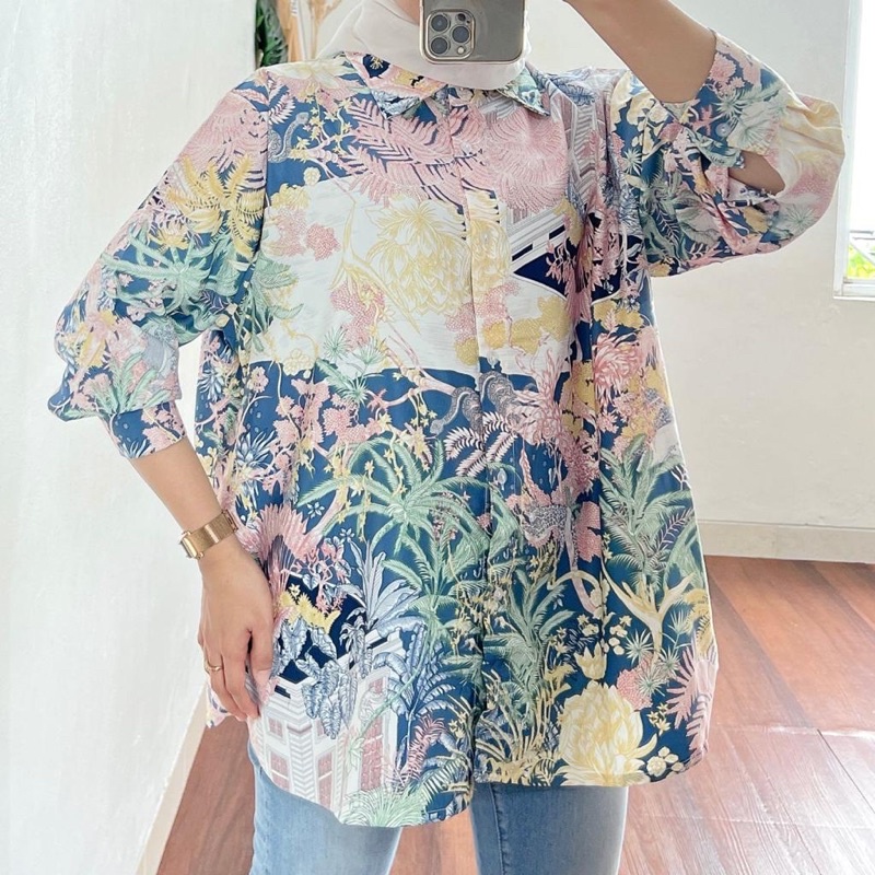 Jual KEMEJA FLOWER AMARA SILK SATIN MOTIF BUNGA OVERSIZE JUMBO XXL ...