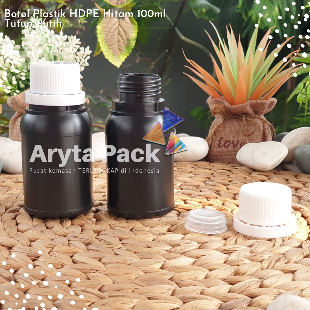 Jual Botol plastik HDPE 100ml labor agro hitam minuman madu kimia handsanitizer tutup warna ...