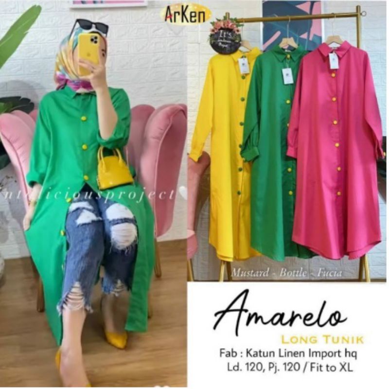 Jual Long Tunik Jumbo Amarelo Ld 115 bahan katun linen rami ld 115 ...