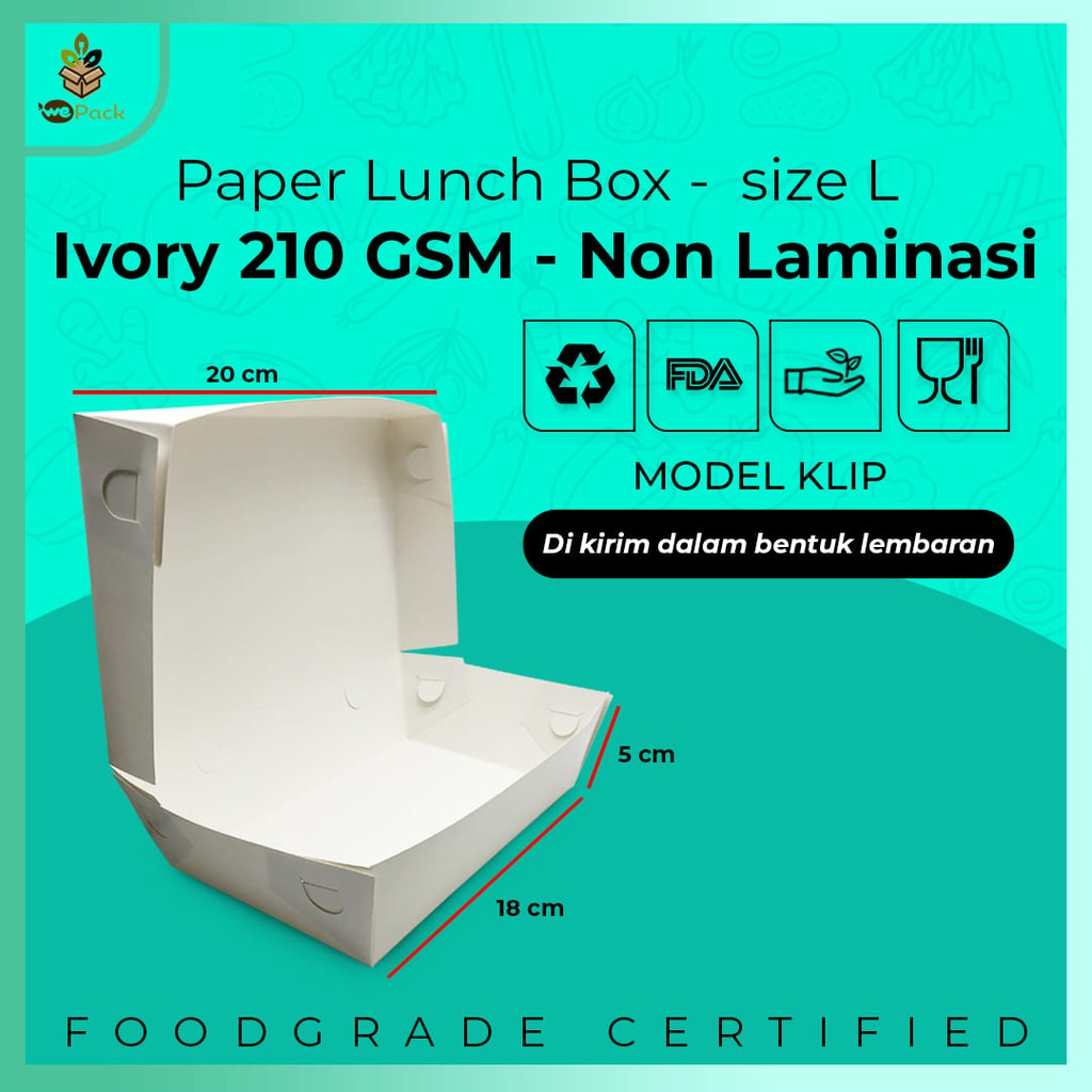 Jual PAPER LUNCH BOX SIZE L TAKE AWAY BOX PUTIH IVORY 210 GSM FOODGRADE ...