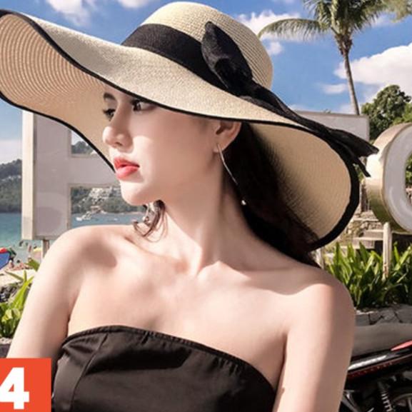 Jual Topi Pantai Lebar Import Pita Tebal dan Lis Hitam / Topi Pantai Rajut Motif Korea / Topi ...