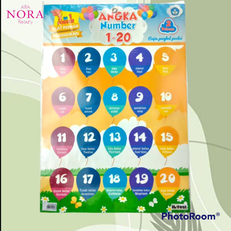 Jual Poster 2in1 untuk anak - Seri Angka 1-20 (Balon) | Shopee Indonesia