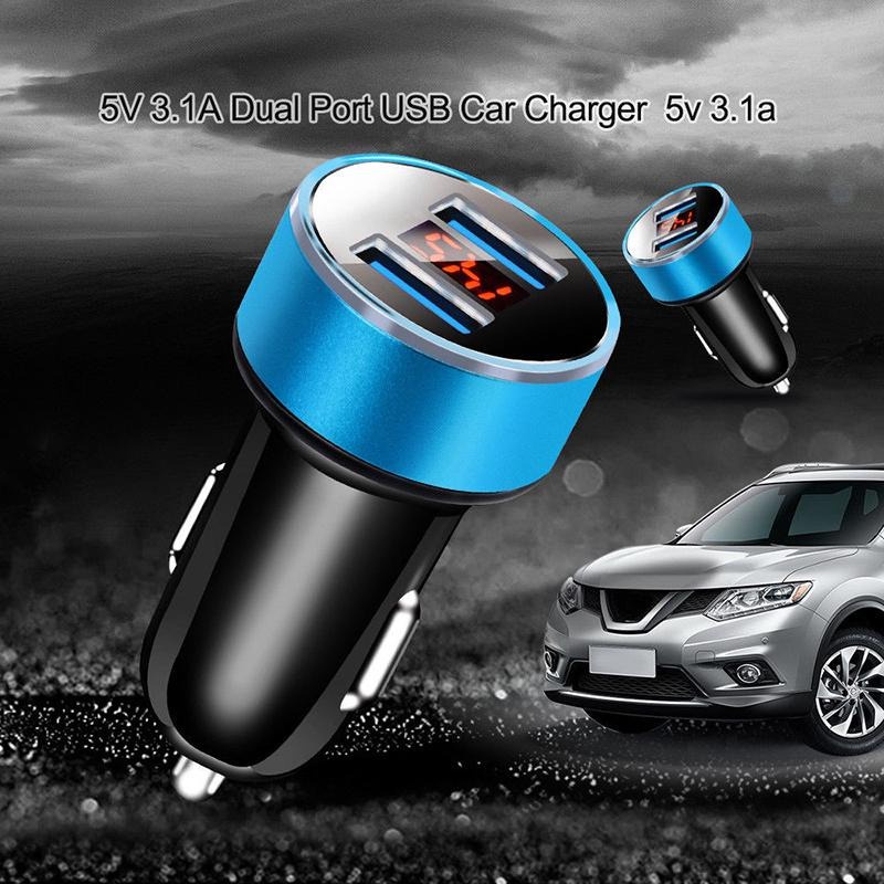 Jual Car Charger 5V 3.1A Dual USB Port Quick Charge LED Display ...