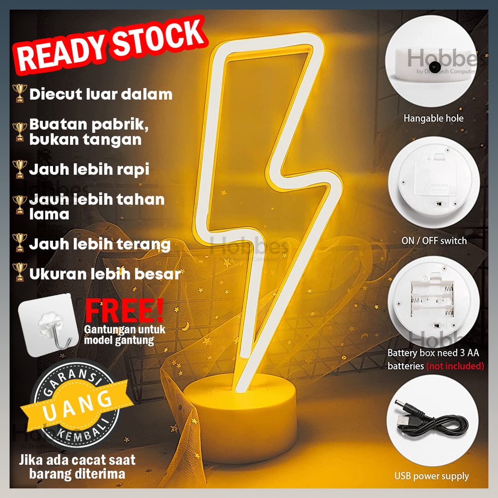 Jual Hobbes Lightning Thunder Neon Sign Flex Bolt Petir Lampu Decor ...