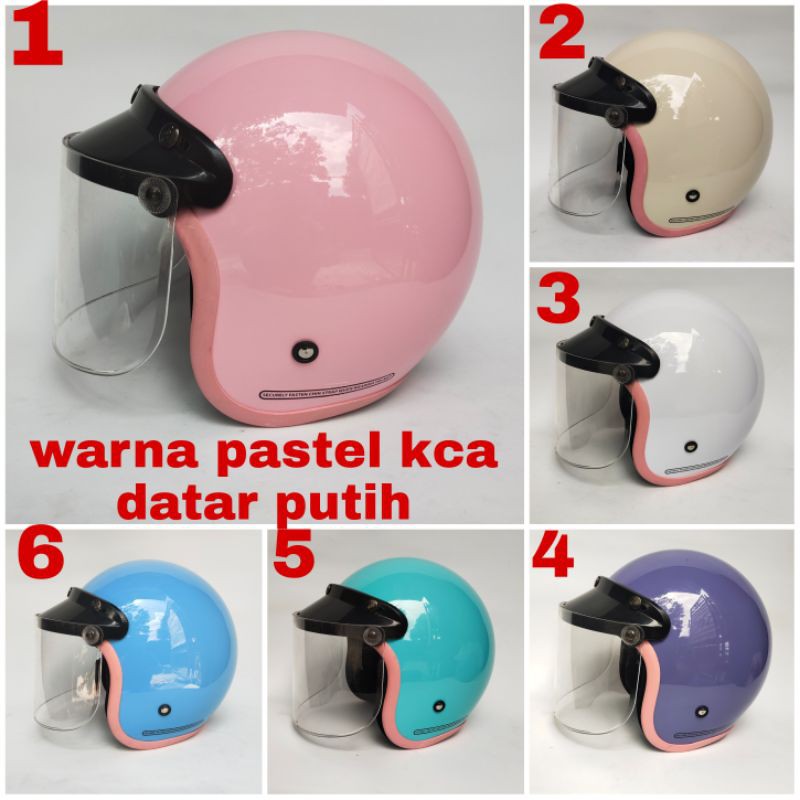 Jual Helm bogo retro dewasa warna pastel kca datar putih | Shopee Indonesia