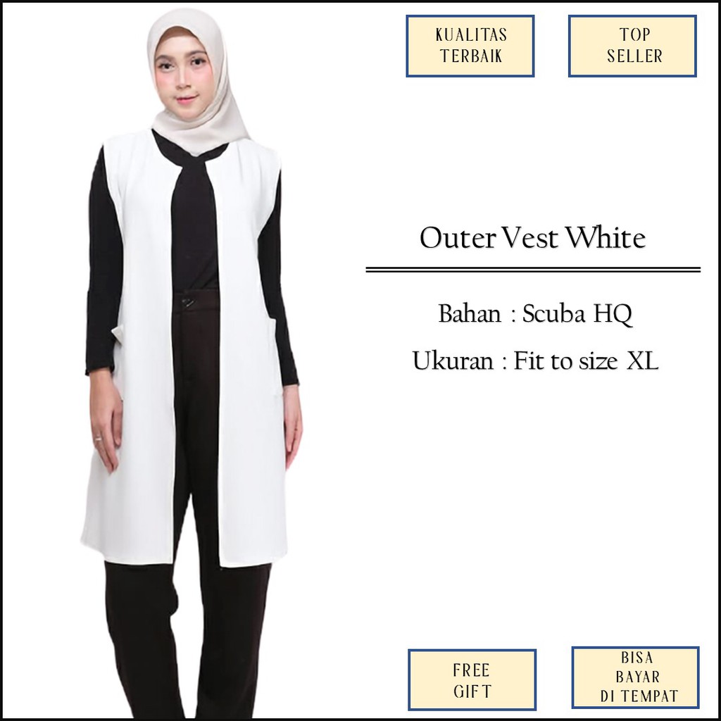 Jual Baju Outerwear Rompi Vest Putih Broken White Casual Polos Saku ...