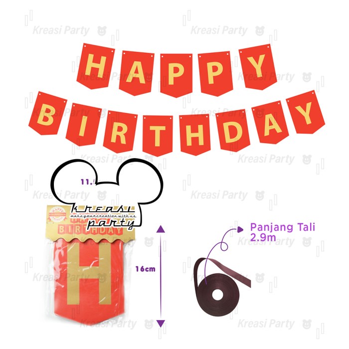 Jual Banner HBD Merah Gold / Bunting Flag Happy Birthday / Banner Ultah ...