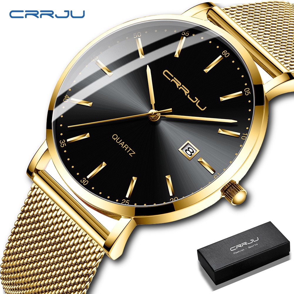 Jual CRRJU Original Jam Tangan Pria Wanita 2022 Tali Sabuk Jaring Baja ...