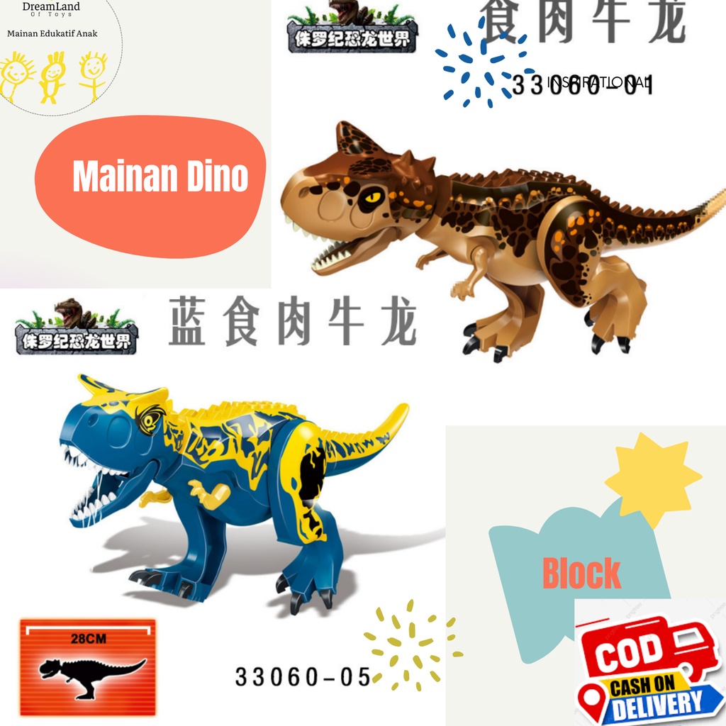 Jual Mainan edukasi anak block boneka Hewan Dinosaurus Trex/Carnotaurus ...