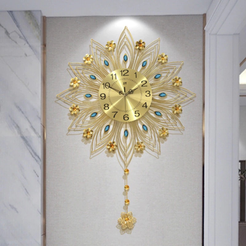 Jual Jam Dinding Bulat Quartz Clock Diamond Peacock 44 CM Jam 3D Metal ...