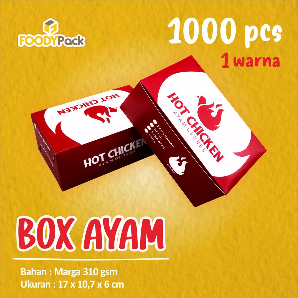 Jual [ PO ±14HARI ] 1.000pcs CETAK 1 WARNA - CUSTOM Dus fried chicken ...