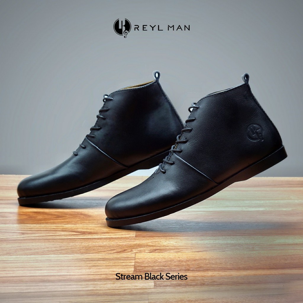 Jual Vintage - Stream Black Reyl Sepatu Boots Klasik Pria Kulit Asli ...