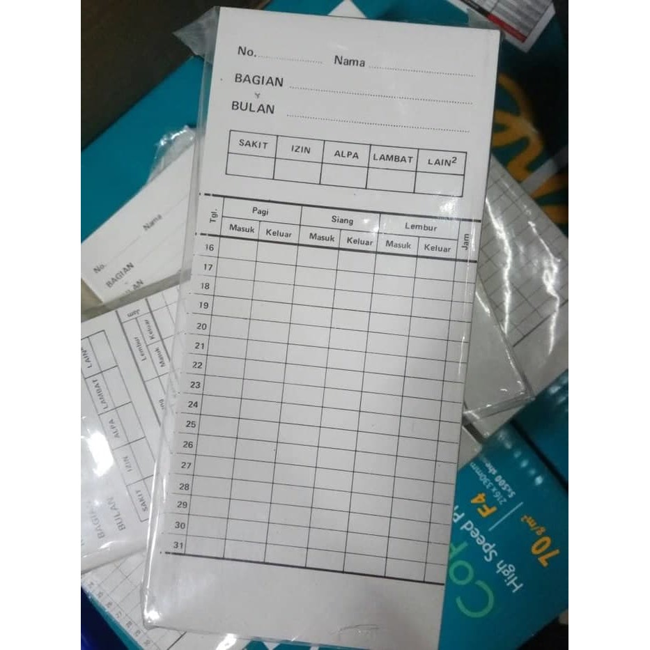 Jual KERTAS KARTU MESIN ABSEN ABSENSI CEKLOK Pabrik Kantor Karyawan Isi ...