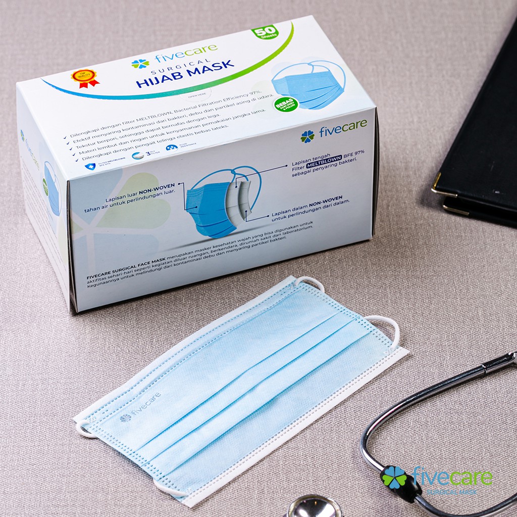 Jual Masker Medis fivecare Surgical Face Mask Headloop (Hijab) - 3Ply ...