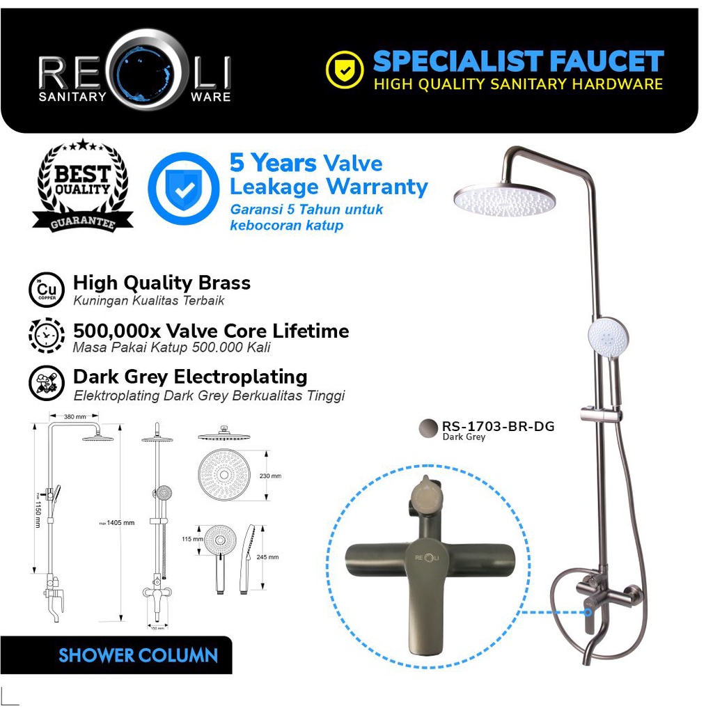 Jual REOLI Shower Mandi Tiang Set Column Mandi Mixer Keran Panas Dingin ...