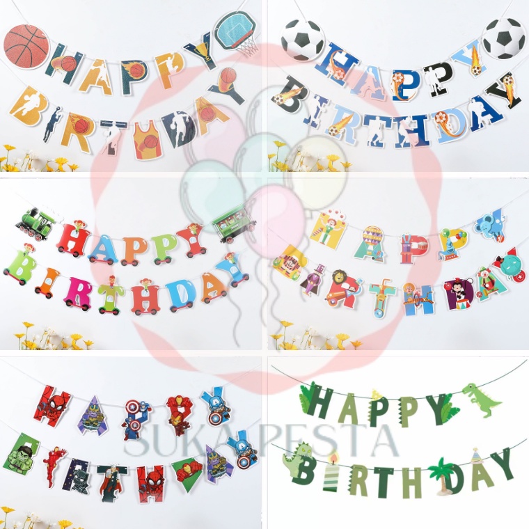Jual BANNER HAPPY BIRTHDAY MOTIF / BANNER HBD KARAKTER / PARTY FLAG ...