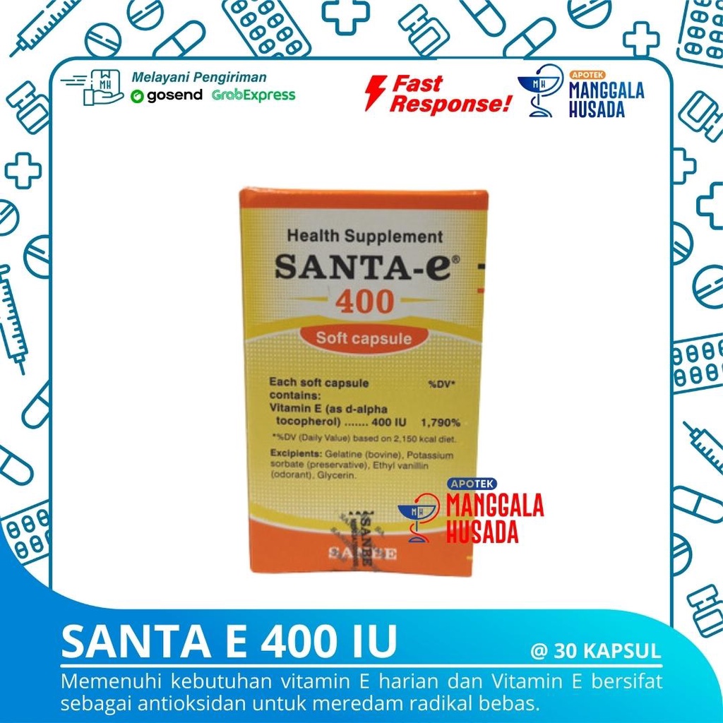 Jual SANTA E 400 IU / VITAMIN E PER BOTOL @ 30 KAPSUL LUNAK | Shopee ...