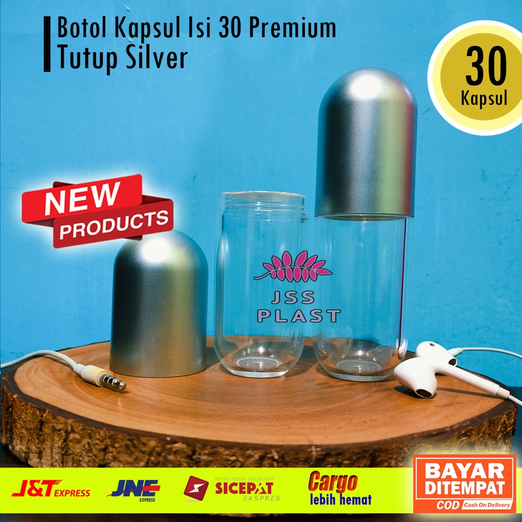 Jual Botol kapsul isi 30 tutup silver full premium (+alumuniumfoil+Cap ...