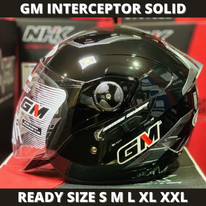 Jual Helm GM Interceptor Black Metalic Half Face Double Visor Motor SNI Helem Dewasa Pria Wanita ...