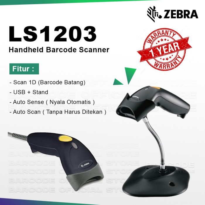 Jual Handheld Barcode Scanner Zebra Motorola Symbol LS1203 LS-1203 ...